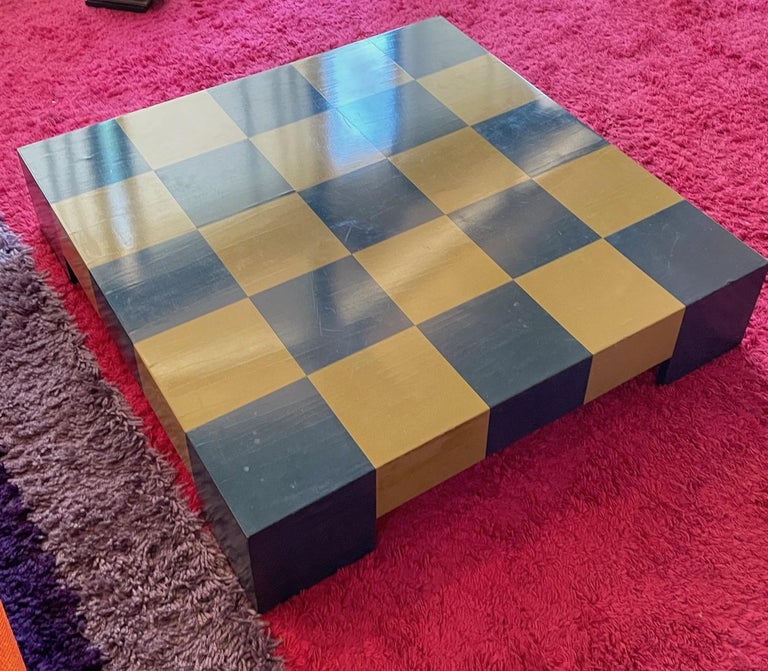 1960s Pop Art Baughman Blue+Cream Checkerboard Parsons Low Midcentury Table at 1stDibs
