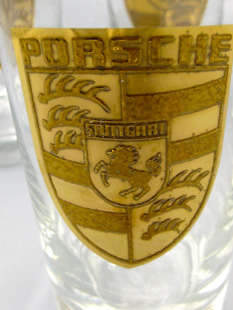 1960s Porsche 911 Sports Car Advertising Gold Emblem Cocktail Glasses ...