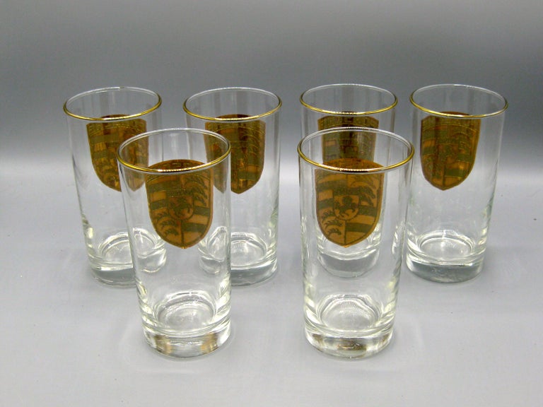 1960s Porsche 911 Sports Car Advertising Gold Emblem Cocktail Glasses ...