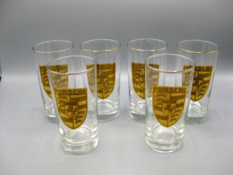 1960s Porsche 911 Sports Car Advertising Gold Emblem Cocktail Glasses ...
