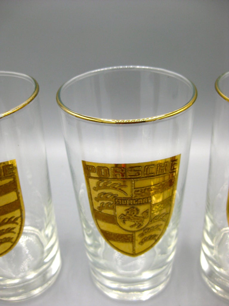 1960s Porsche 911 Sports Car Advertising Gold Emblem Cocktail Glasses ...