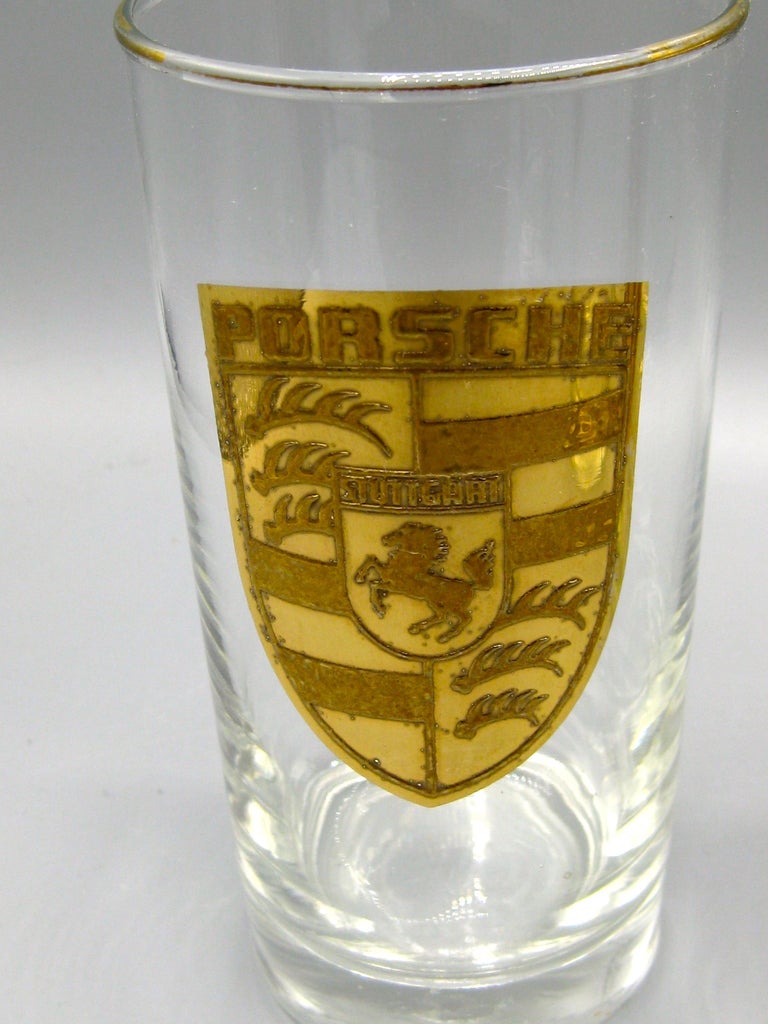 1960s Porsche 911 Sports Car Advertising Gold Emblem Cocktail Glasses ...