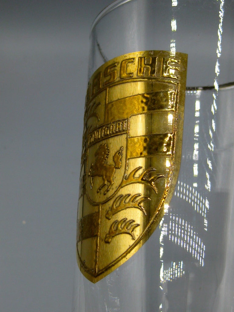 1960s Porsche 911 Sports Car Advertising Gold Emblem Cocktail Glasses ...