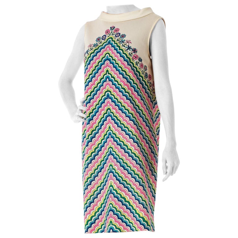 1960S Psychedelic Chevron Sleeveless Mock Neck Dress For Sale at 1stDibs