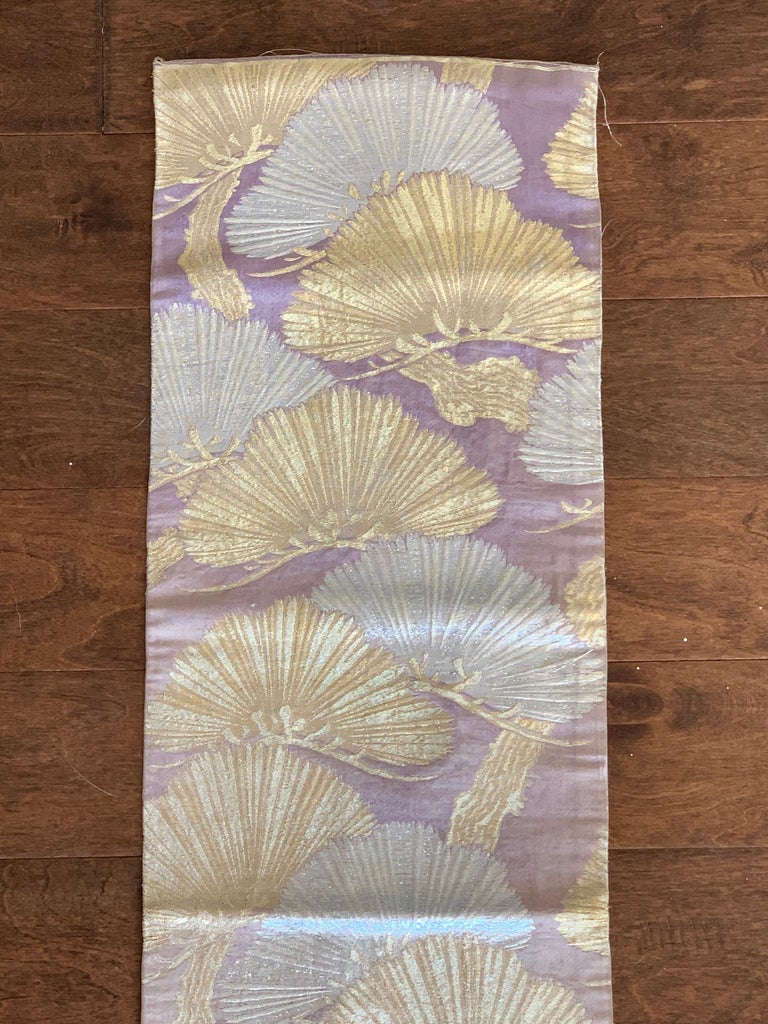 1960s Purple Japanese Obi Table Runner with a Silver and Gold Ginkgo ...