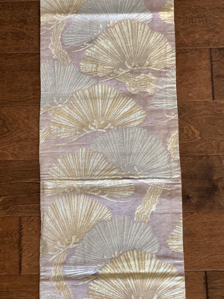1960s Purple Japanese Obi Table Runner with a Silver and Gold Ginkgo ...