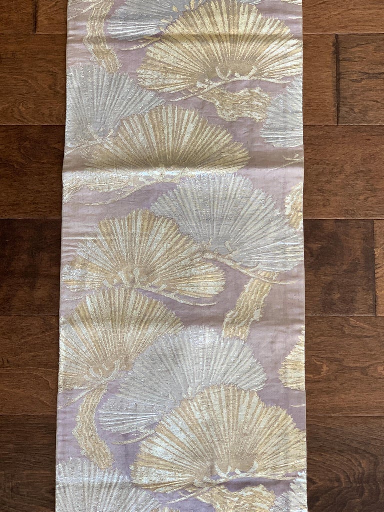 1960s Purple Japanese Obi Table Runner with a Silver and Gold Ginkgo ...