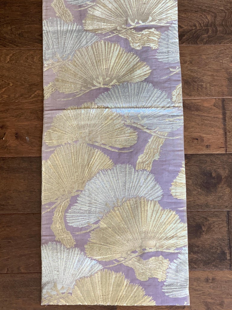 1960s Purple Japanese Obi Table Runner with a Silver and Gold Ginkgo ...