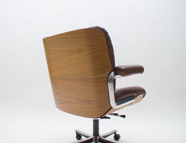 1960s Rare Swiss Swivel Leather Plywood Desk Chair by Stoll for ...