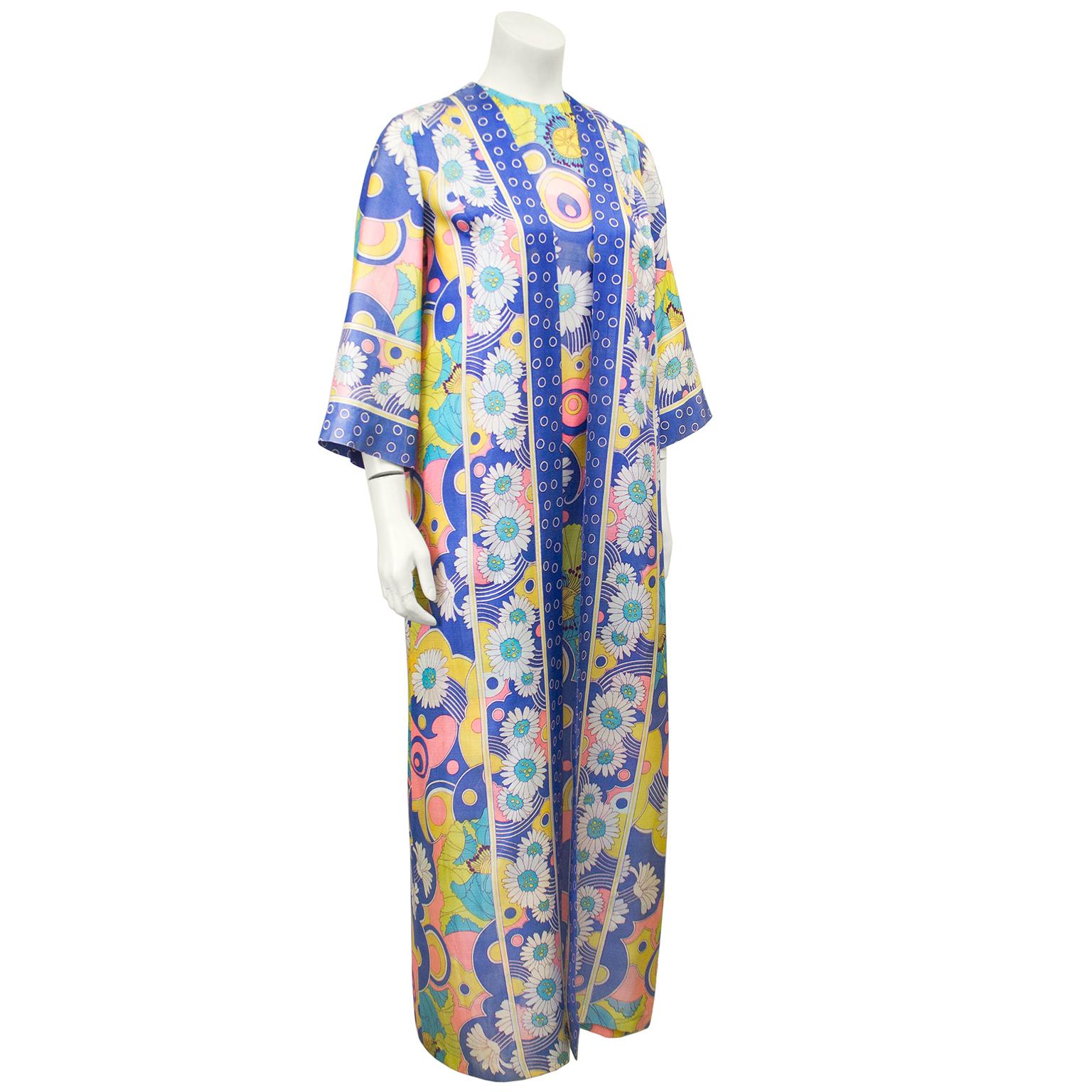1960s Rayon Bohemian Caftan with Cape Attachment at 1stDibs