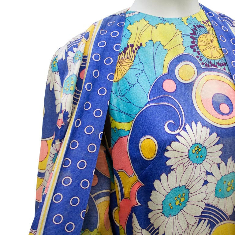 1960s Rayon Bohemian Caftan with Cape Attachment at 1stDibs