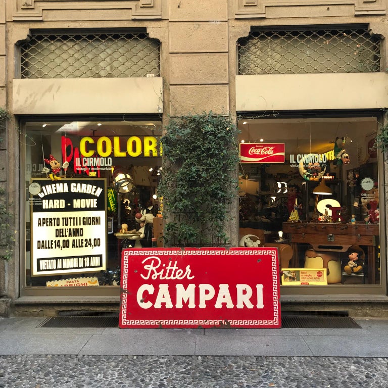 1960s Red Enamel Metal Vintage Italian Bitter Campari Sign at 1stDibs