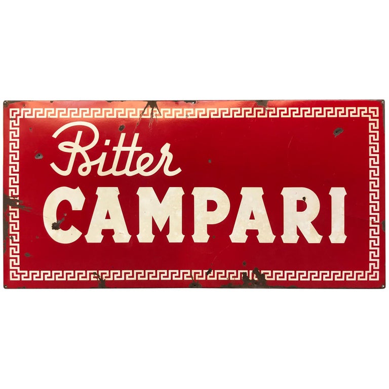 1960s Red Enamel Metal Vintage Italian Bitter Campari Sign at 1stDibs