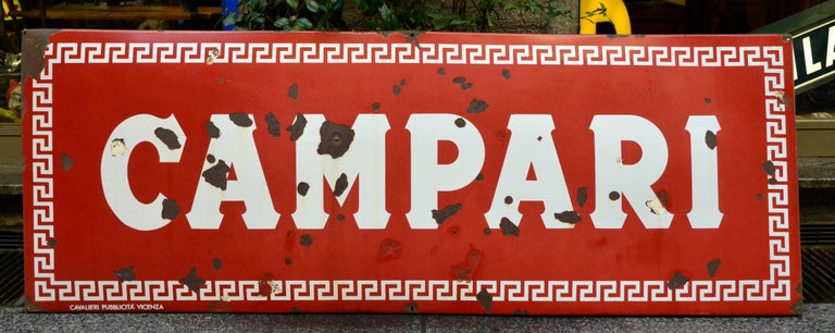 1960s Red Enamel Metal Vintage Italian Campari Sign at 1stDibs