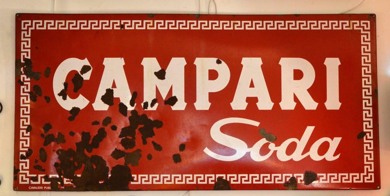 1960s Red Enamel Metal Vintage Italian Campari Soda Sign at 1stDibs