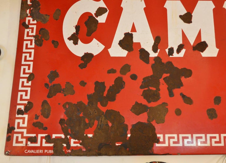 1960s Red Enamel Metal Vintage Italian Campari Soda Sign at 1stDibs