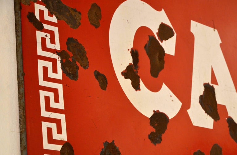 1960s Red Enamel Metal Vintage Italian Campari Soda Sign at 1stDibs