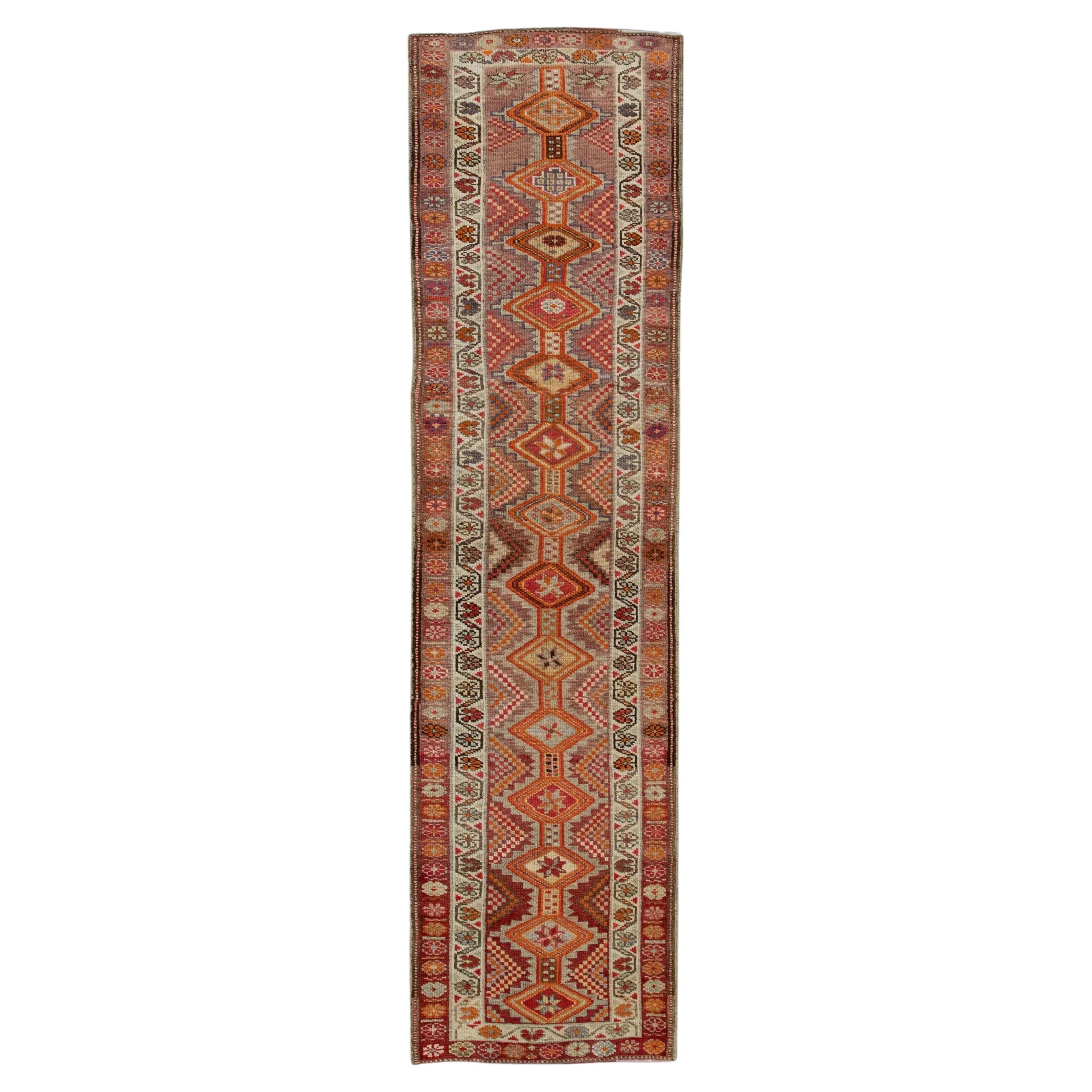 1960s Red Multicolor Vintage Turkish Runner 2'11" x 13'7" For Sale at ...