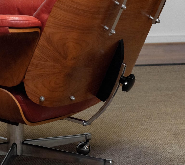 1960s Red Reclinable Swivel Chair by Martin Stoll Giroflex with Walnut ...