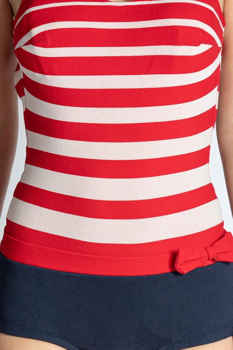 1960S Red and White Polyester Knit Swimsuit Romper For Sale at 1stDibs
