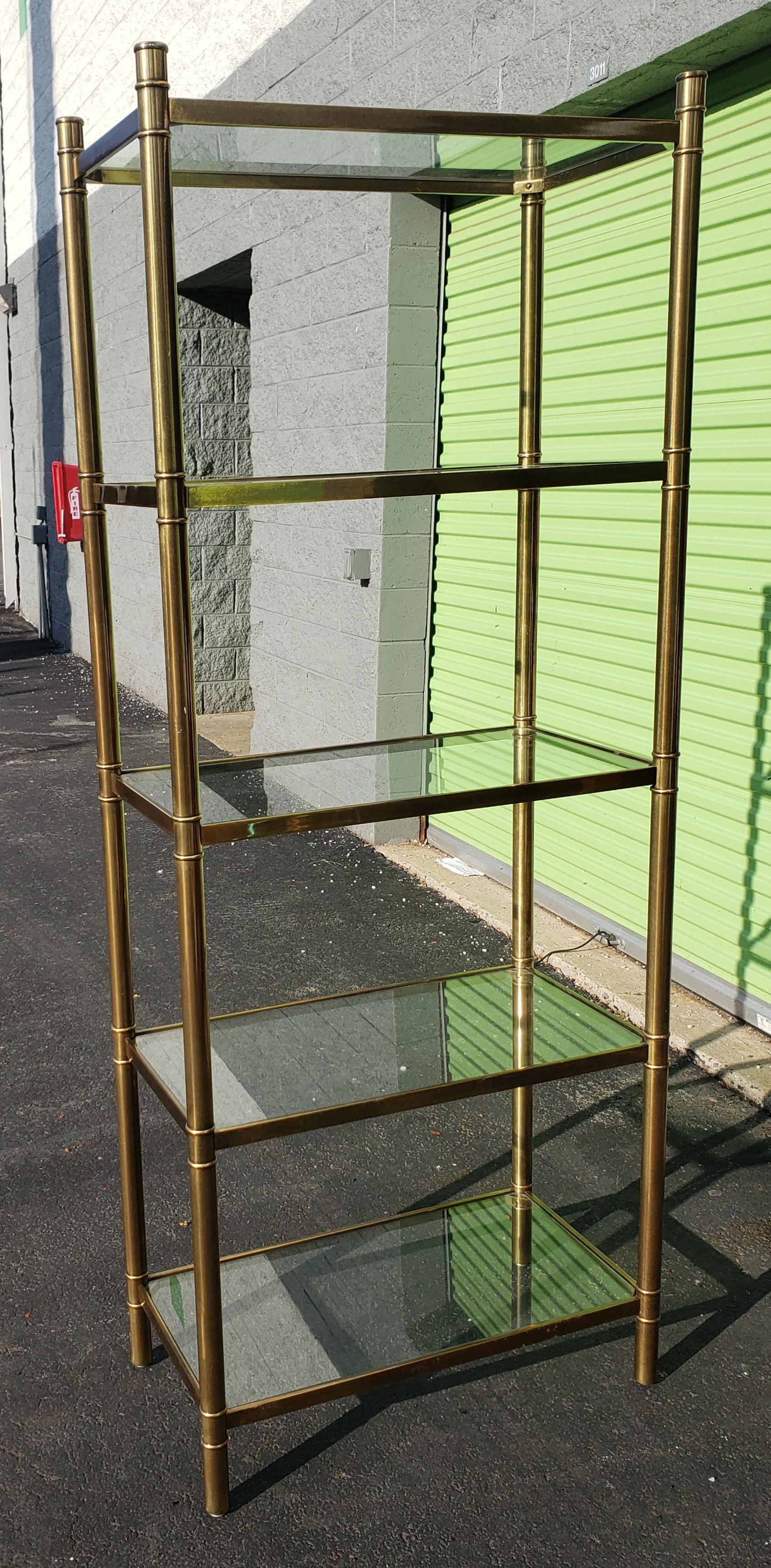 1960s Regency Solid Brass Etagere with Glass Shelves For Sale at 1stDibs