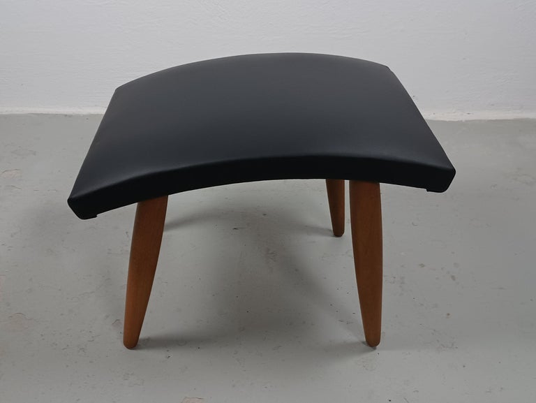 1960's, Restored Danish Footstool Reupholstered in Black Leather For ...