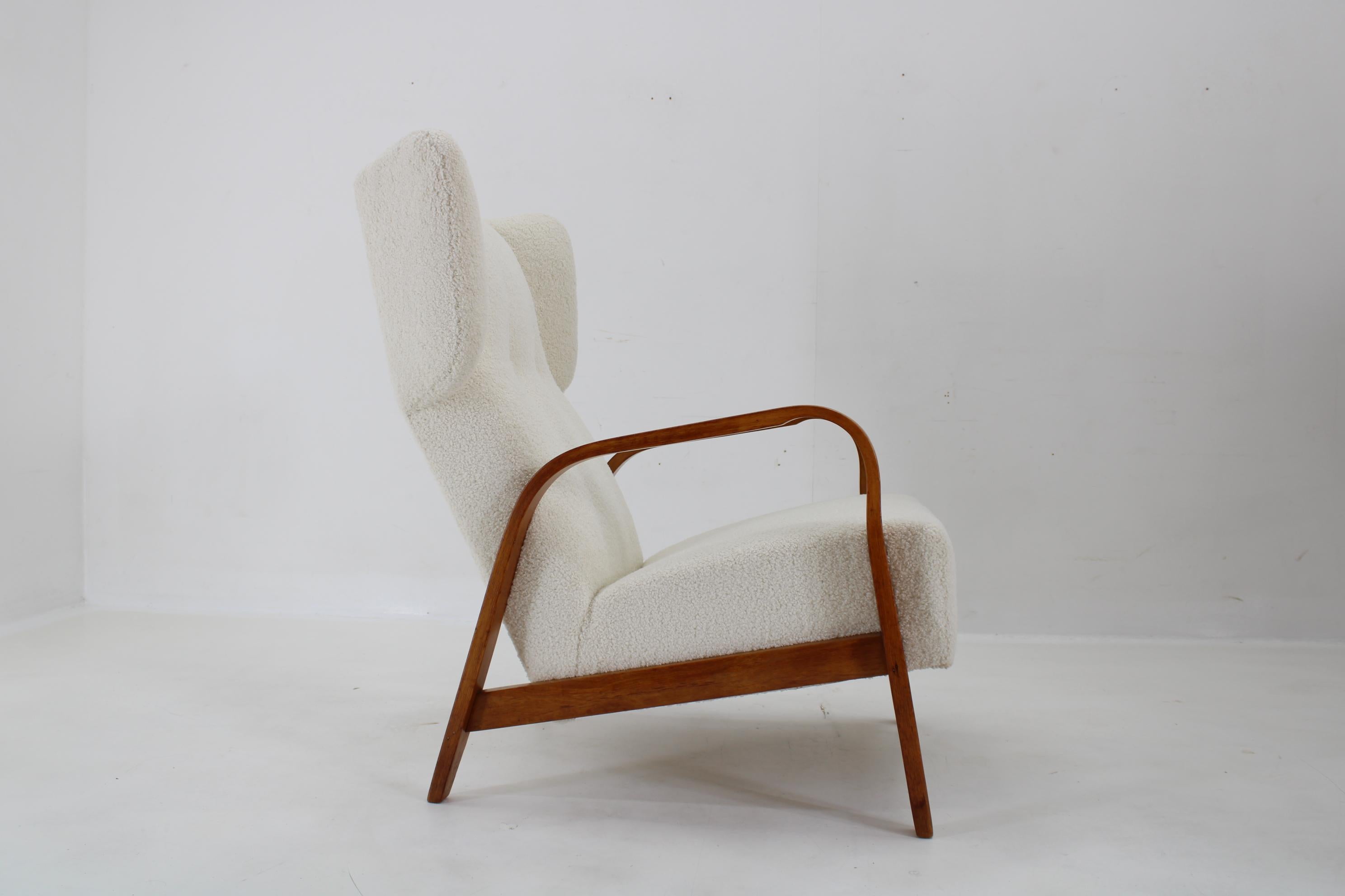 1960s Restored Wing Back Chair in Boucle Fabric , Czechoslovakia For ...