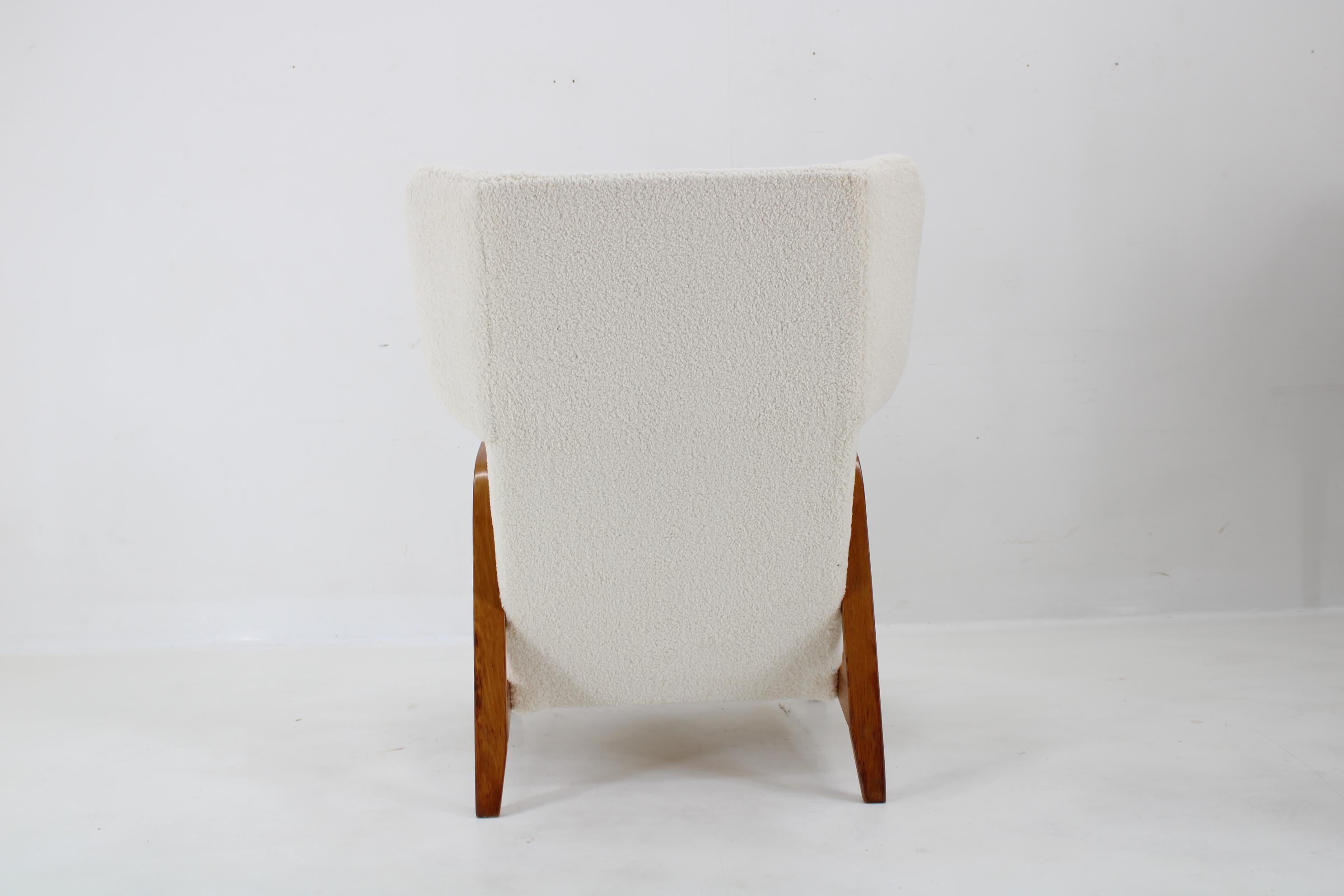 1960s Restored Wing Back Chair in Boucle Fabric , Czechoslovakia For ...