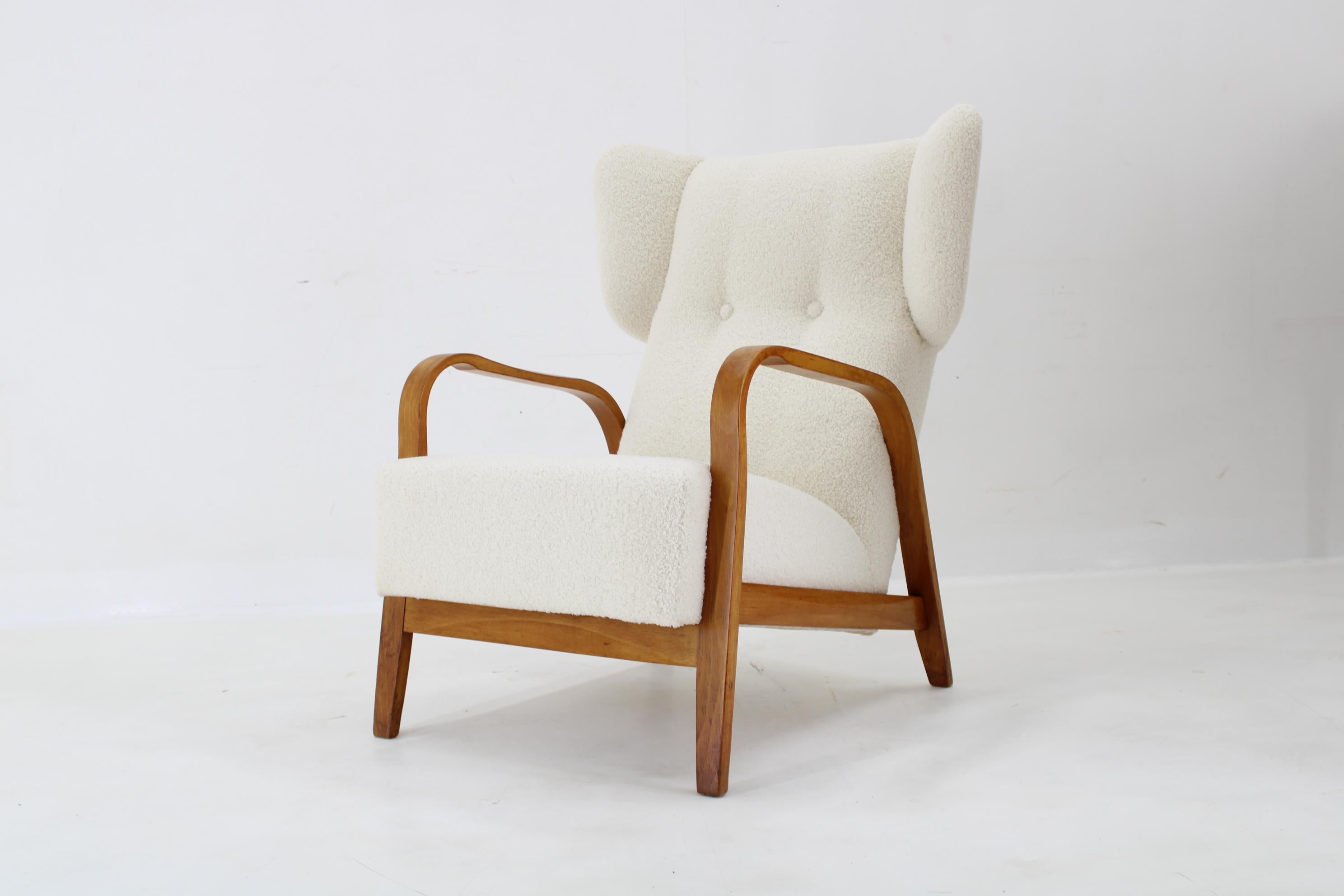 1960s Restored Wing Back Chair in Boucle Fabric , Czechoslovakia For ...