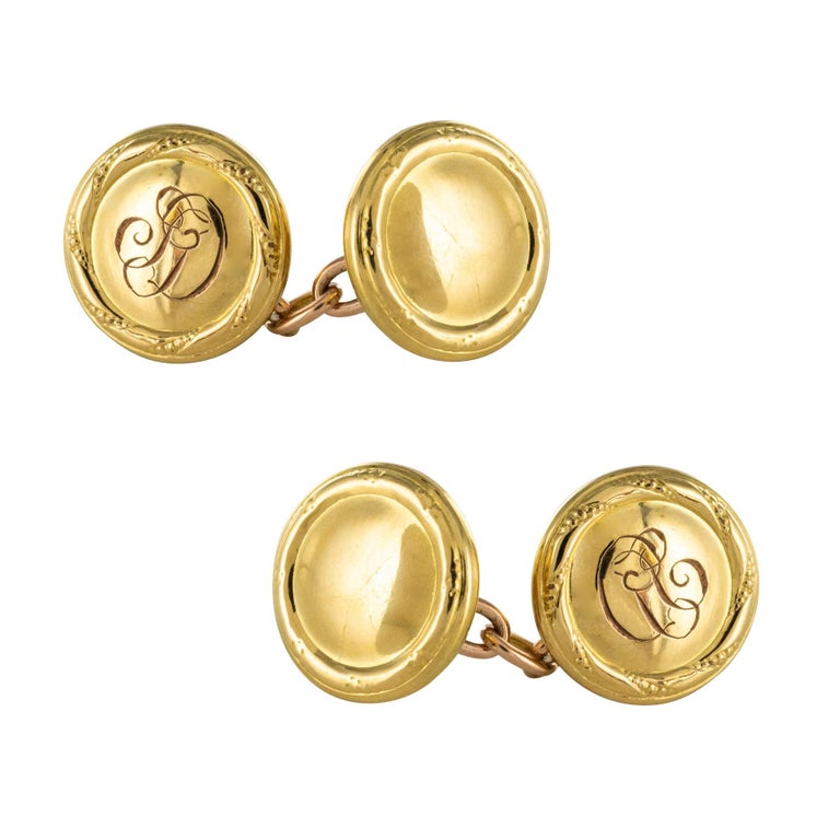 1960s Retro 14 Karat Yellow Gold Round Shape Cufflinks For Sale at 1stDibs