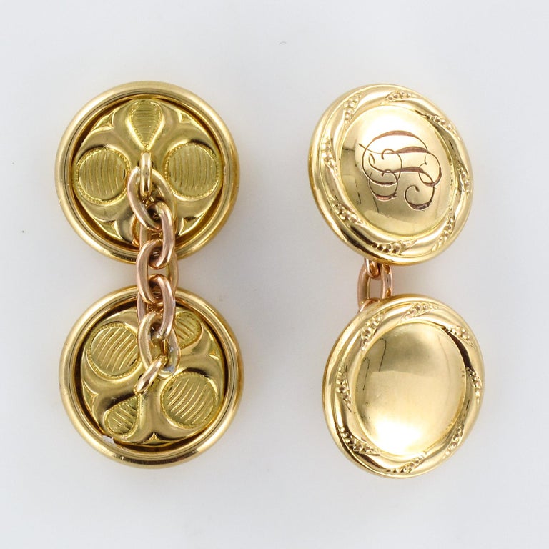 1960s Retro 14 Karat Yellow Gold Round Shape Cufflinks For Sale at 1stDibs