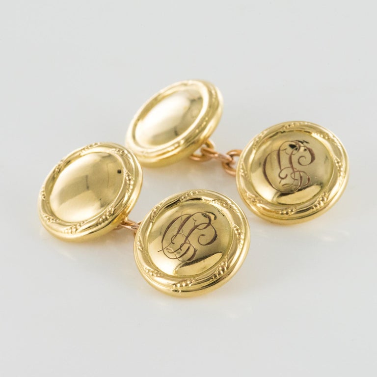 1960s Retro 14 Karat Yellow Gold Round Shape Cufflinks For Sale at 1stDibs