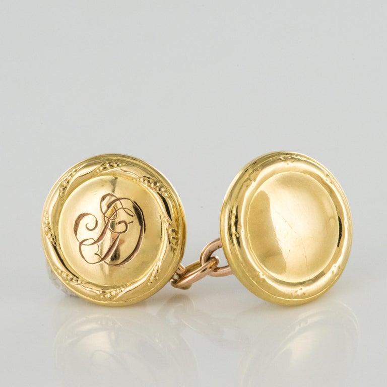 1960s Retro 14 Karat Yellow Gold Round Shape Cufflinks For Sale at 1stDibs