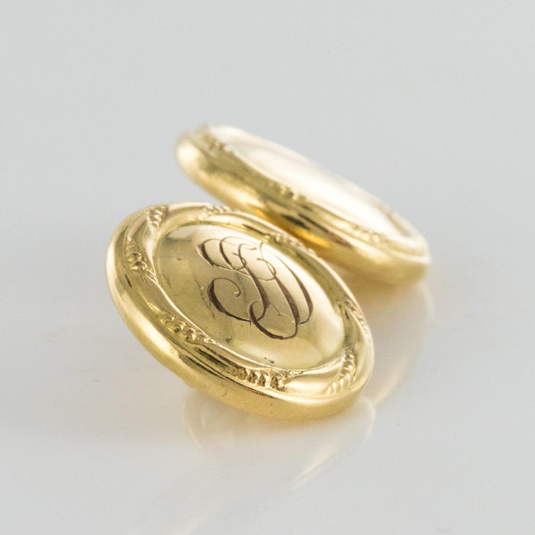 1960s Retro 14 Karat Yellow Gold Round Shape Cufflinks For Sale at 1stDibs