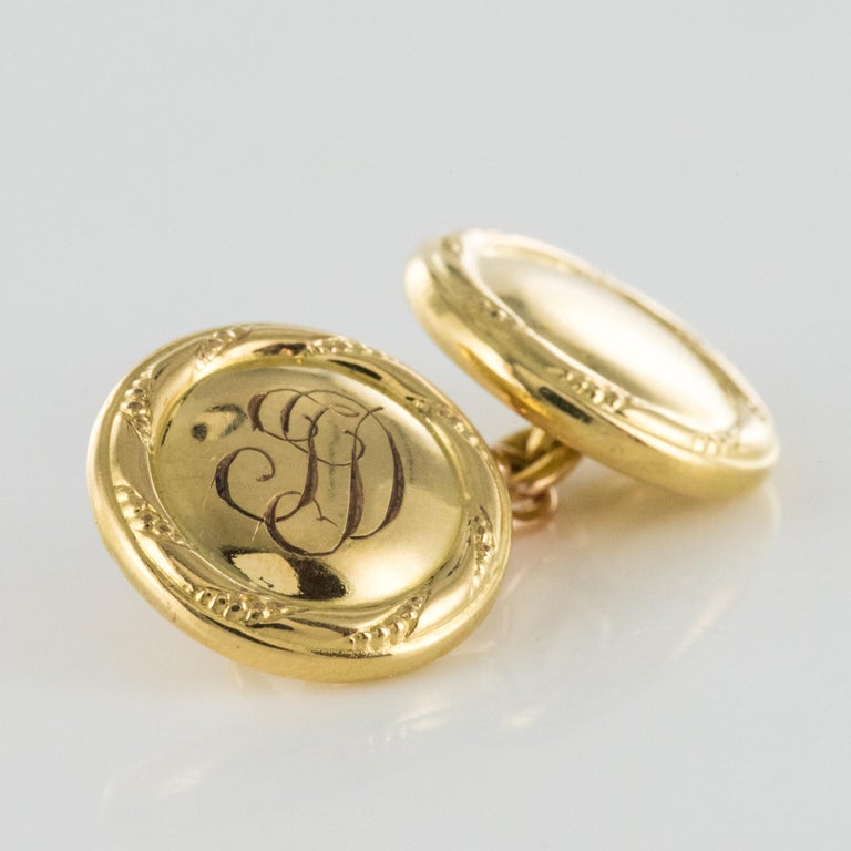 1960s Retro 14 Karat Yellow Gold Round Shape Cufflinks For Sale at 1stDibs