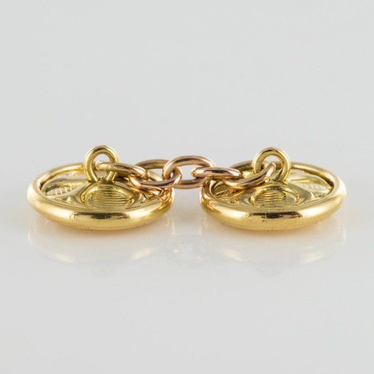 1960s Retro 14 Karat Yellow Gold Round Shape Cufflinks For Sale at 1stDibs