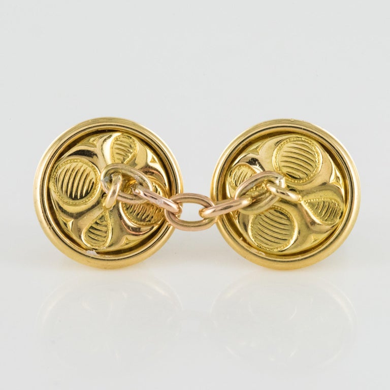 1960s Retro 14 Karat Yellow Gold Round Shape Cufflinks For Sale at 1stDibs