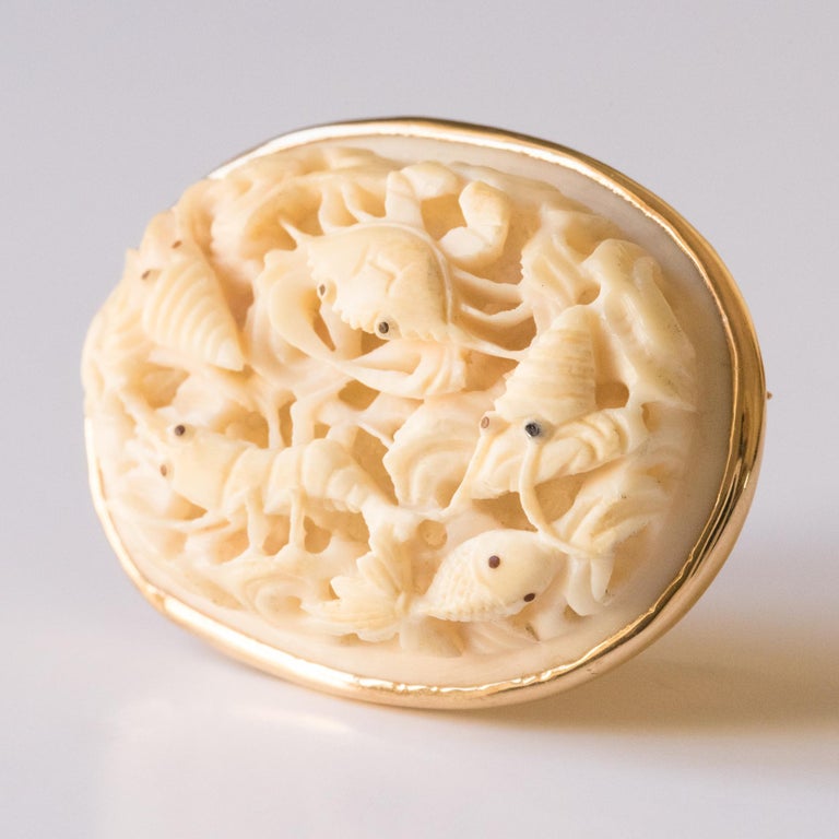 1960s Retro Ivory Shell Shellfish Brooch at 1stDibs