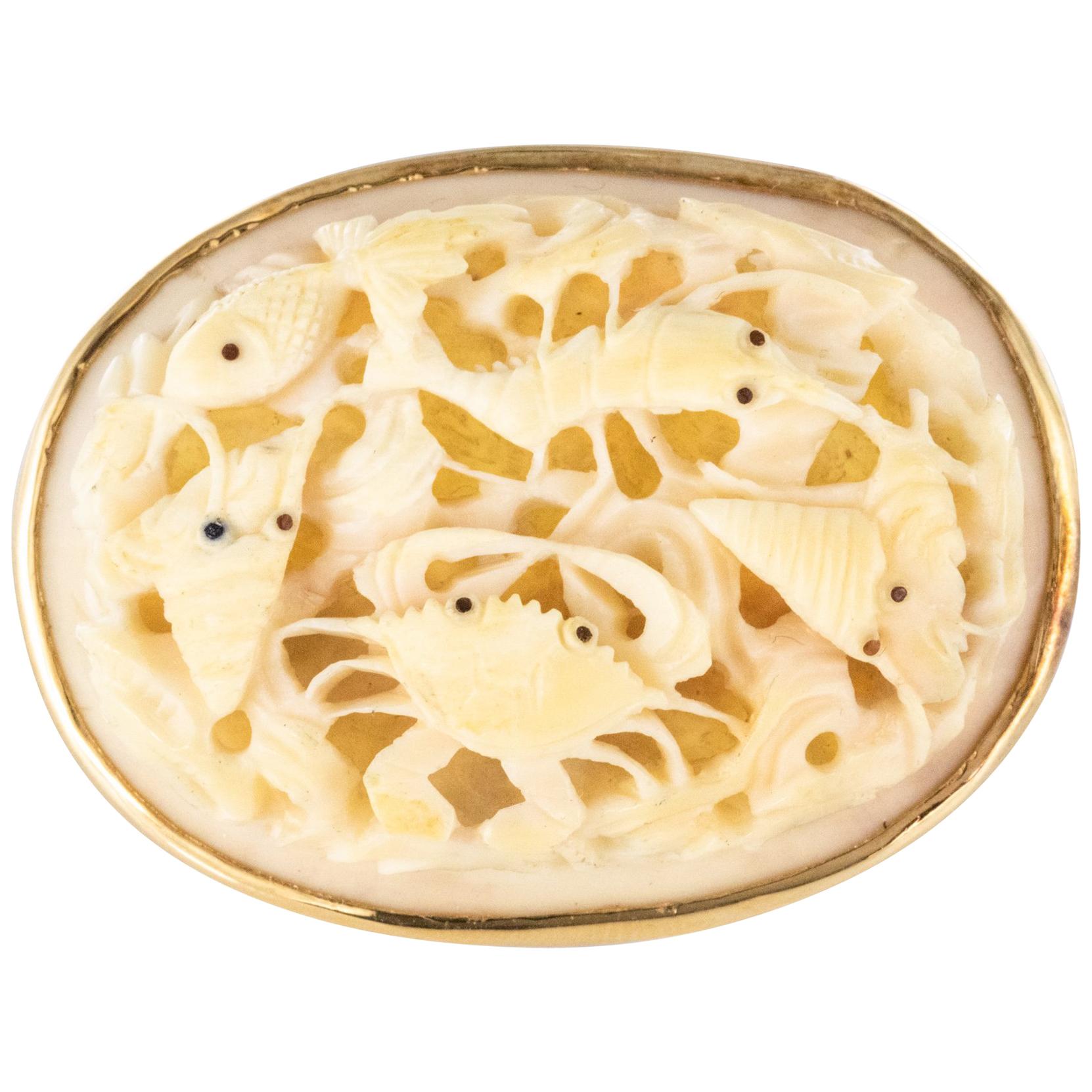 1960s Retro Ivory Shell Shellfish Brooch at 1stDibs