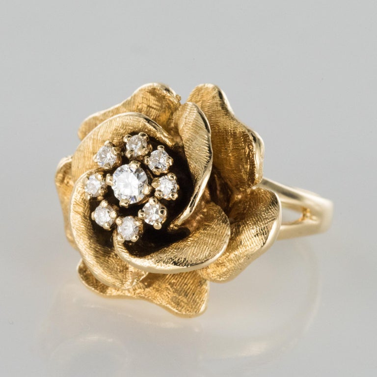 1960s Retro Rose-Shaped Diamonds Yellow Gold Ring at 1stDibs | rose ...