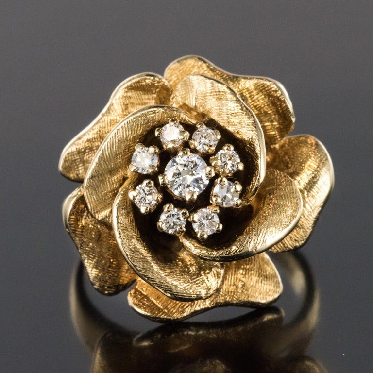 1960s Retro Rose-Shaped Diamonds Yellow Gold Ring at 1stDibs | rose ...