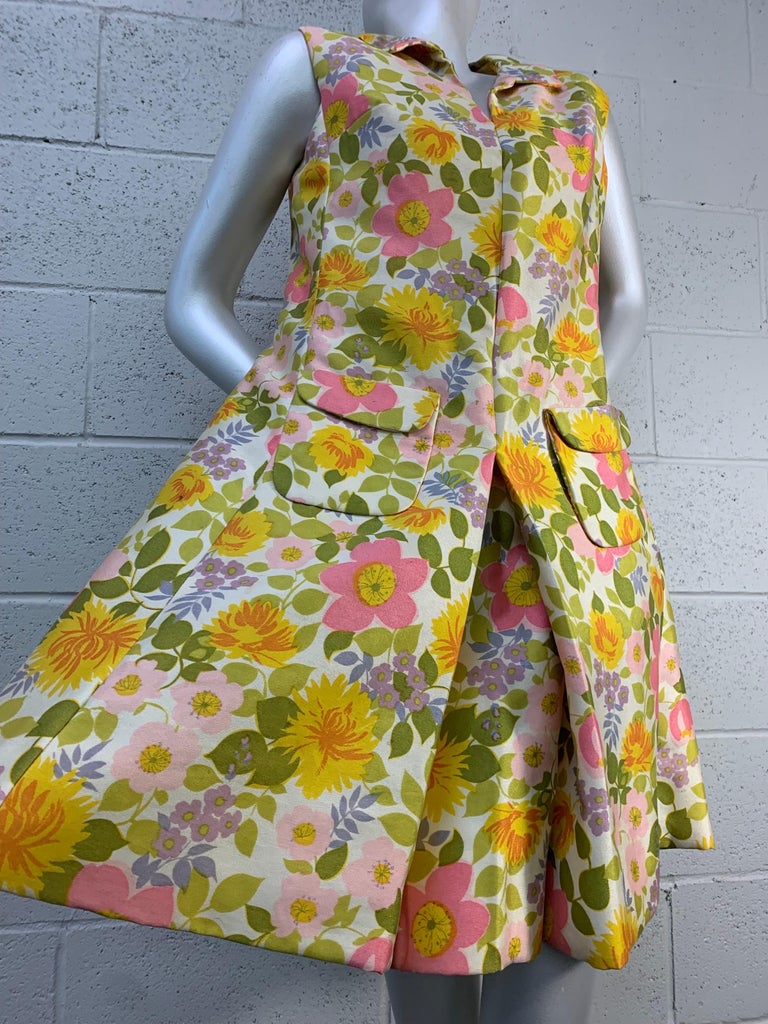 1960s Richard Frontman Floral Print Silk and Wool Mod Day Dress w ...