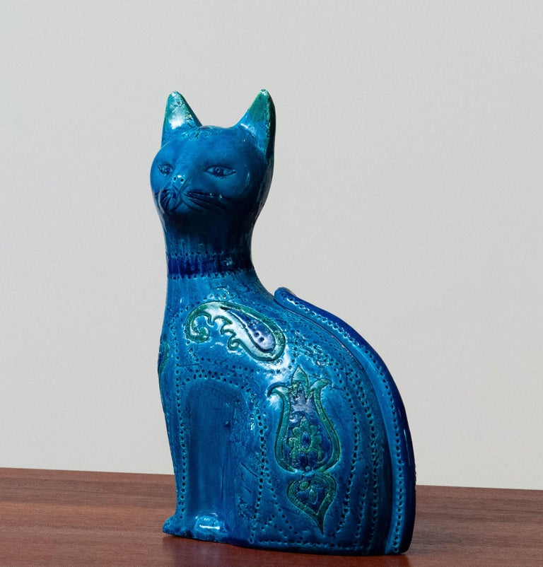 1960's 'Rimini Blue' Ceramic Hand-Made Pussi Cat By Aldo Londi And ...