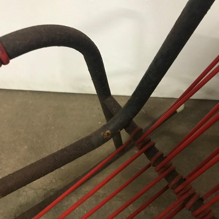 1960s Rocking Chair in Red Plastic Strings on Black Metal Frame For ...