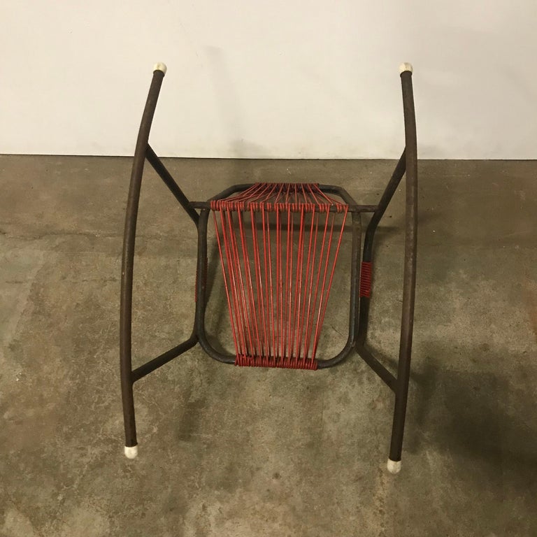 1960s Rocking Chair in Red Plastic Strings on Black Metal Frame For ...