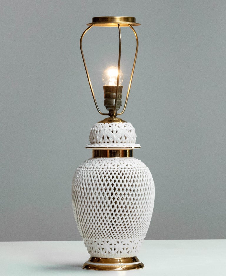 1960s Romantic White Glazed Ceramic Perforated Table Lamp from Italy ...
