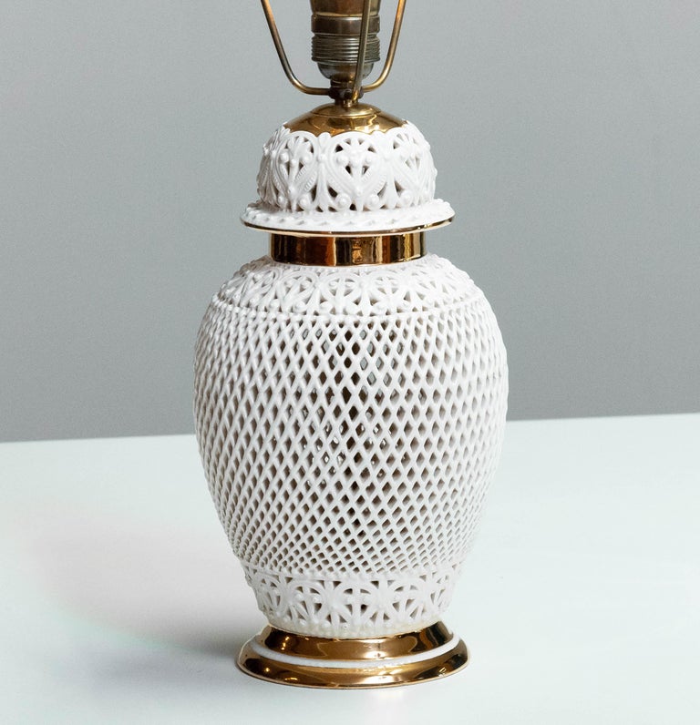 1960s Romantic White Glazed Ceramic Perforated Table Lamp from Italy ...