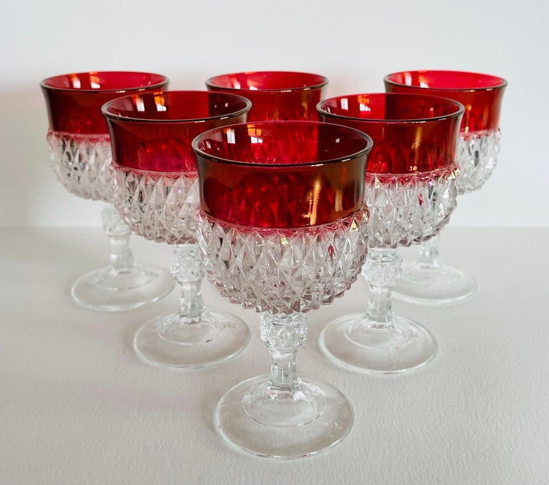 1960s Ruby and Diamond Point Wine Goblets, Set of 6 For Sale at 1stDibs