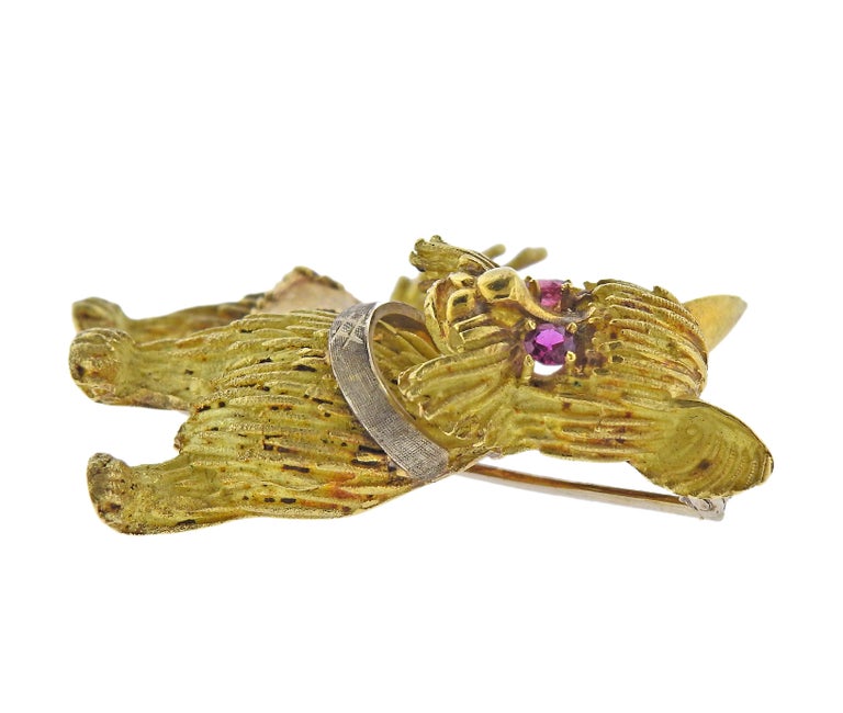 1960s Ruby Gold Dog Brooch Pin For Sale at 1stDibs