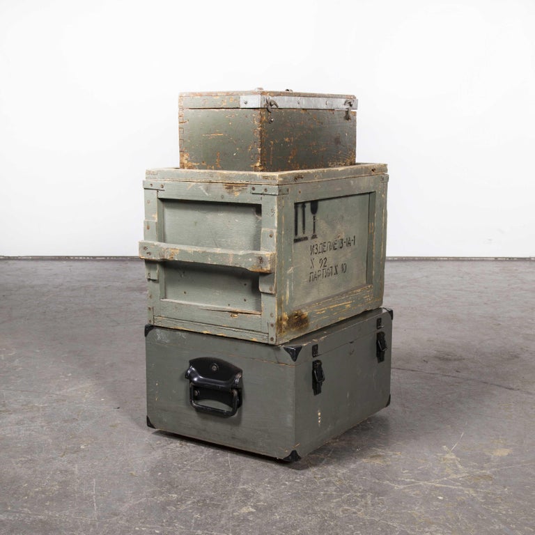 1960s Russian Industrial Equipment Boxes, Side Tables, Set of Three ...